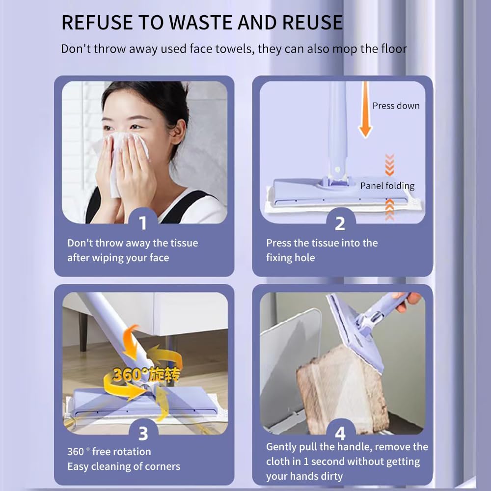 Hands-Free Mini Mop with Push-Pull Handle - Automatic Cloth Changing ...