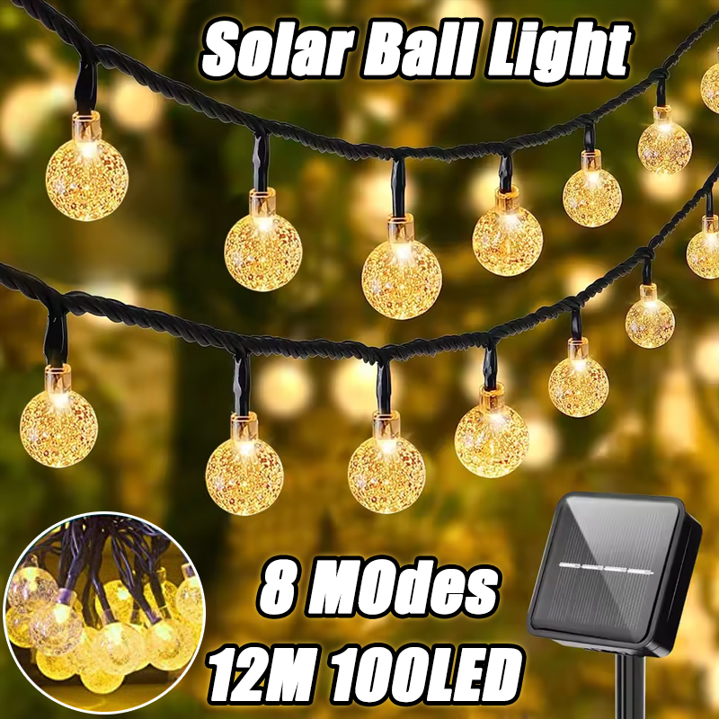 Solar Powered Led Fairy String Lights 12M 100LED Outdoor Ball String ...
