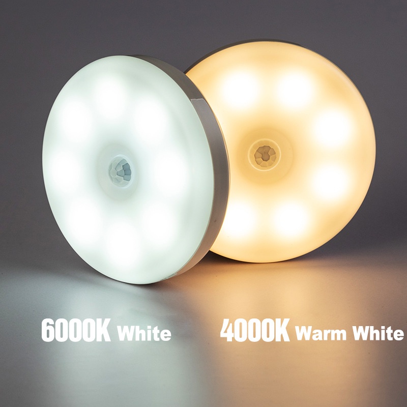 USB Rechargeable Smart Sensor Wireless LED Round Wardrobe Sensor Light ...