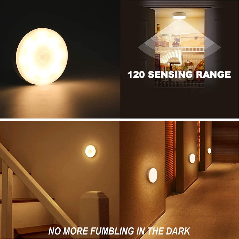 USB Rechargeable Smart Sensor Wireless LED Round Wardrobe Sensor Light ...