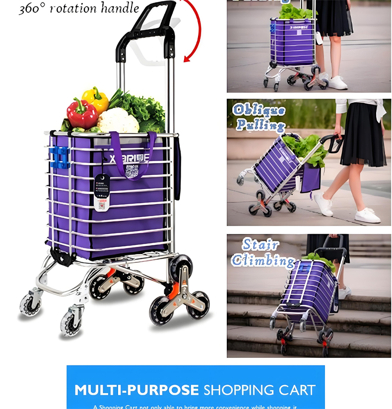 [SG Stock] Shopping Trolley with Wheels Foldable Stair Climbing 8 Wheel ...