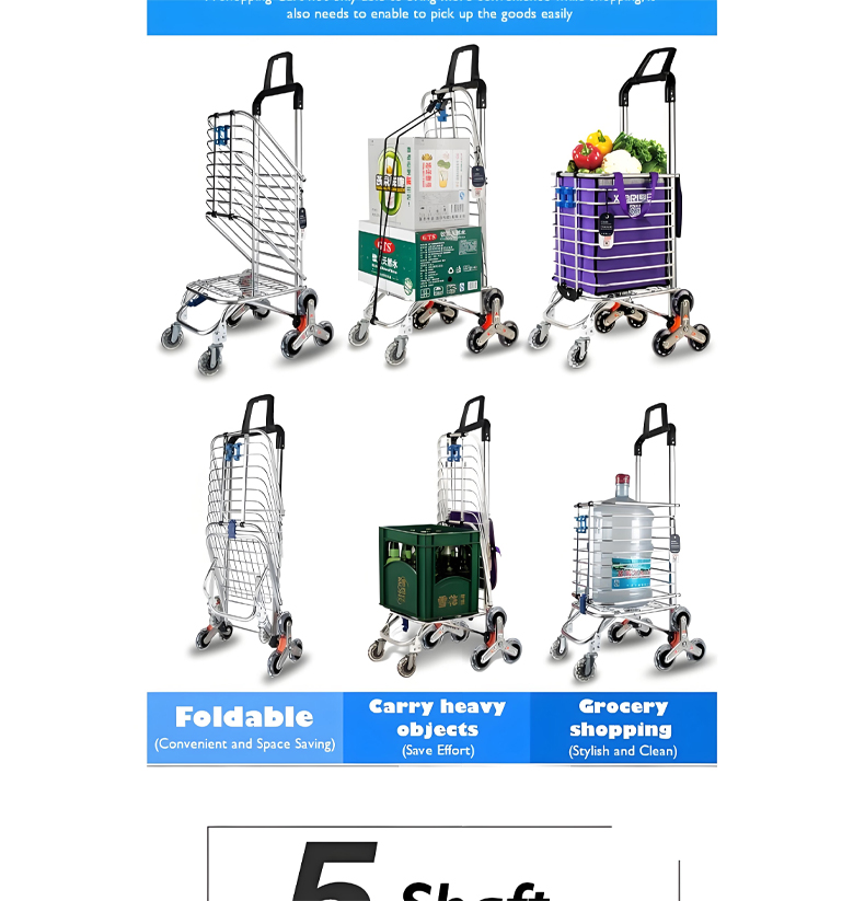 [SG Stock] Shopping Trolley with Wheels Foldable Stair Climbing 8 Wheel ...