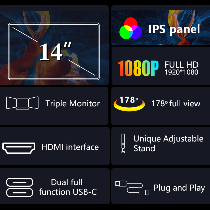14-Inch Dual-Screen Portable Monitor For Laptop Extender Screen ...