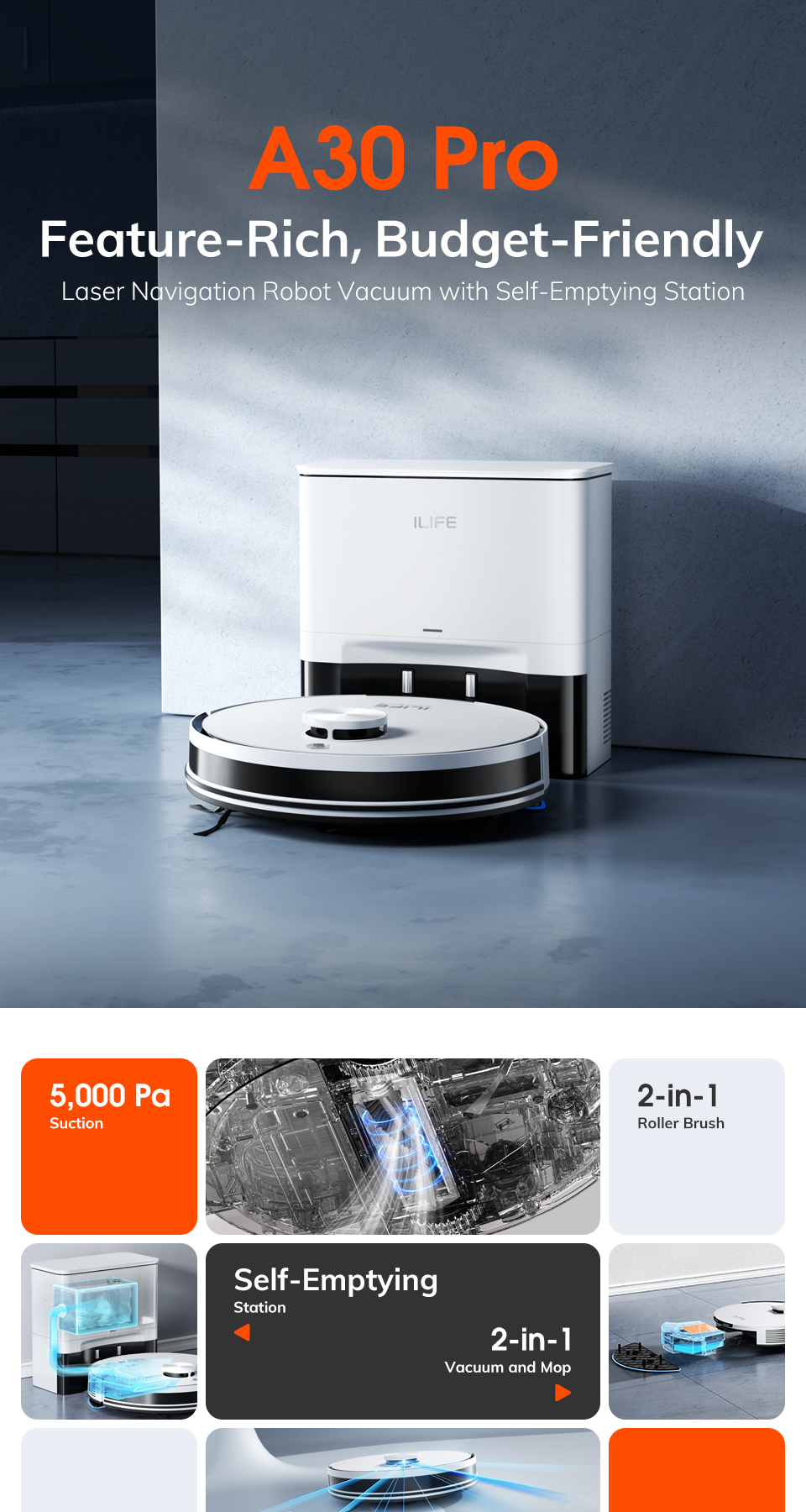 【NEW LAUNCH】ILIFE A30 Pro LDS Laser Navigation Smart Robot Vacuum Cleaner And Mopping 5000Pa ...