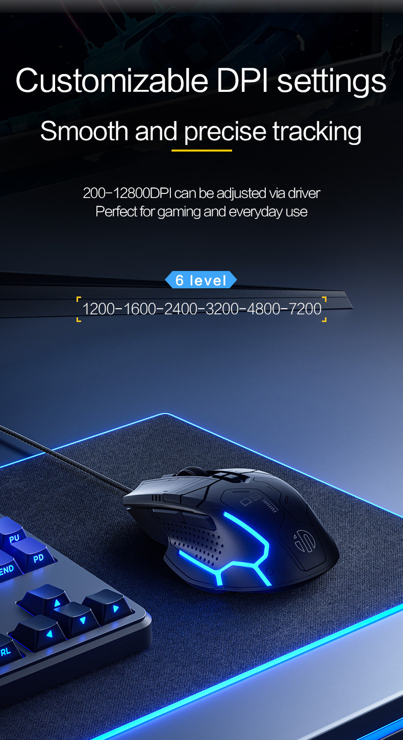 INPHIC PG9 75g Wired Gaming Mouse 200-12800DPI 6 Programmable Buttons ...