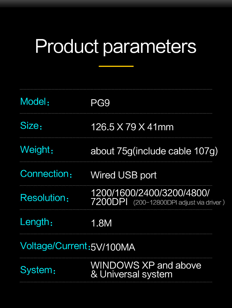 INPHIC PG9 75g Wired Gaming Mouse 200-12800DPI 6 Programmable Buttons 1000Hz Ergonomic USB ...