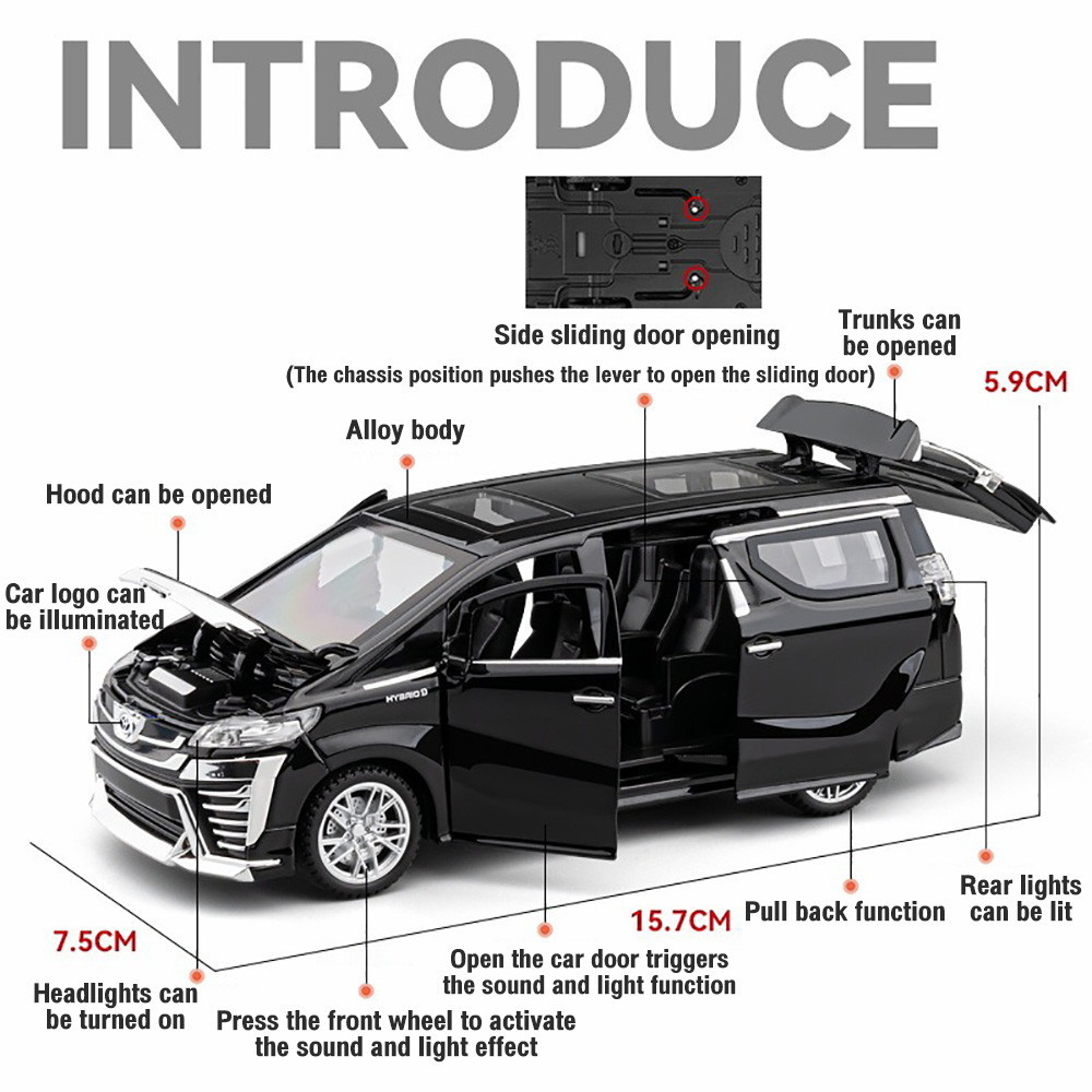 1:32 Toyota Vellfire MPV Metal Alloy Toy Car Model Alloy Car Boy Kids ...