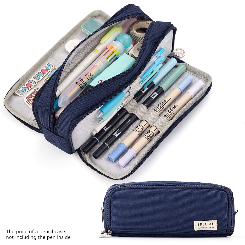 Large Capacity Oxford Fabric Pencil Case With 3 Compartments - Multi ...