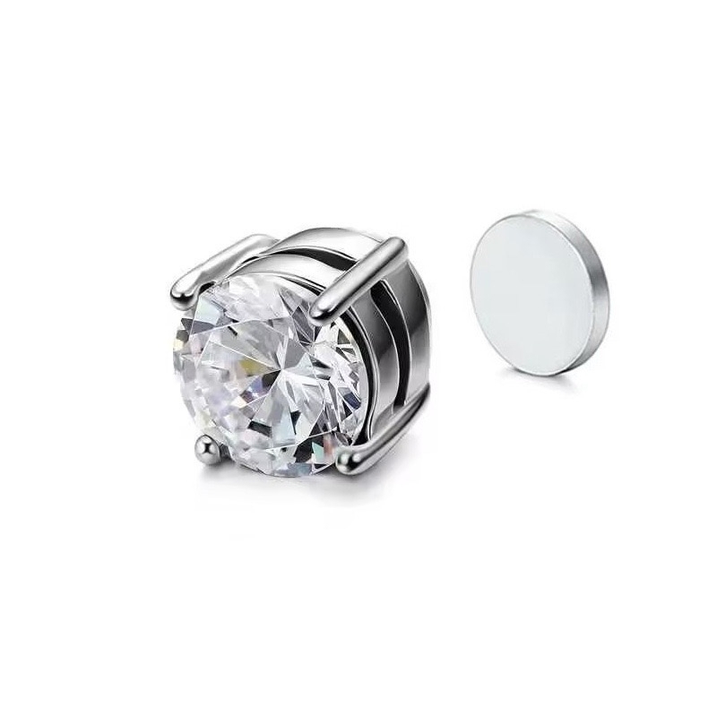 Zircon Magnetic Clip-On Earrings for Men & Women No-Piercing Fake Stud ...