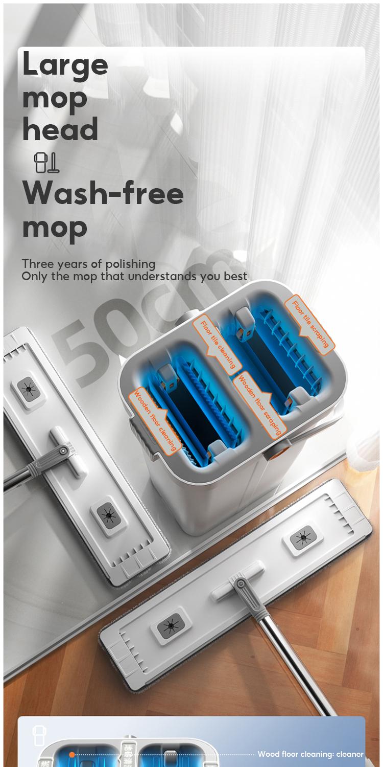 LOOLALA Mop and Bucket with Wringer Set,16'' Large Flat Floor Mop and Bucket System,2 Washable ...