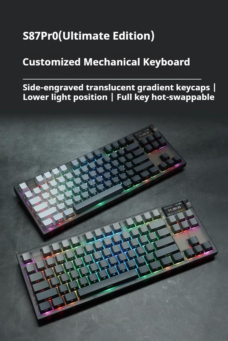 RECCAZR S87Pro Side-engraved mechanical keyboard, wireless Bluetooth Gasket structure, three ...