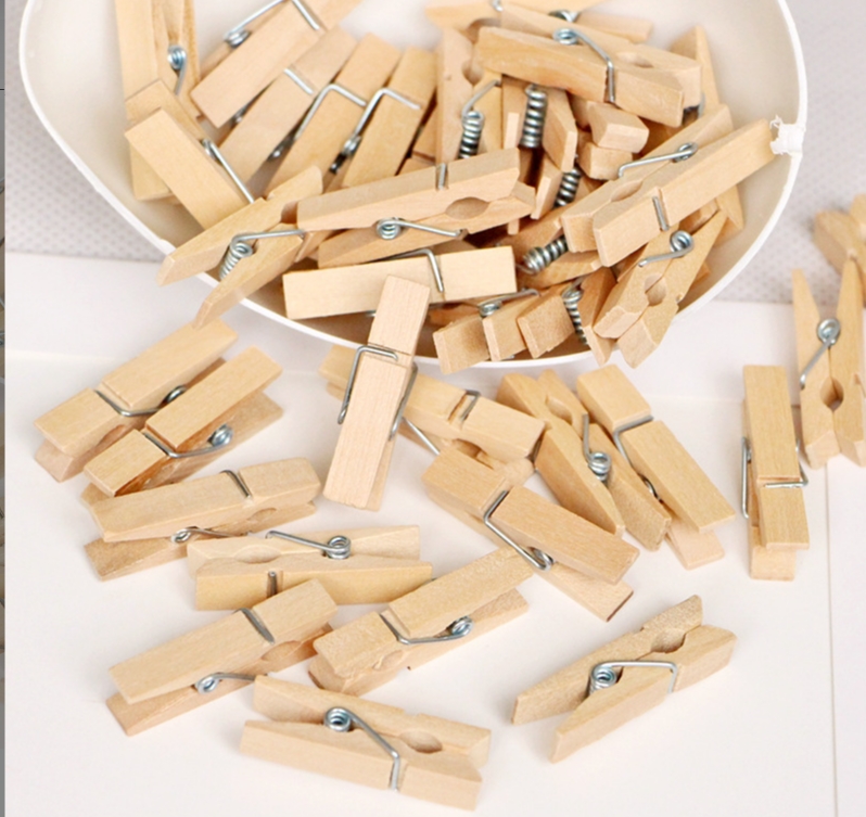 50pcs/pack Colorful 3.5cm Small Wooden Clip Photo Wall Hanging Sticky ...