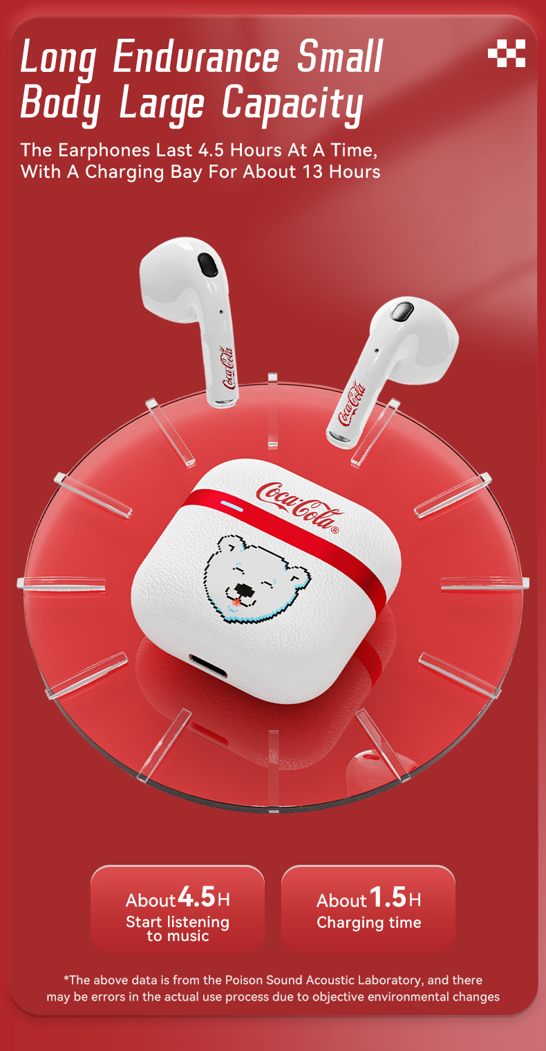 Coca-Cola T25 Bluetooth Earbuds Semi-in-Ear True Wireless Headphones ...