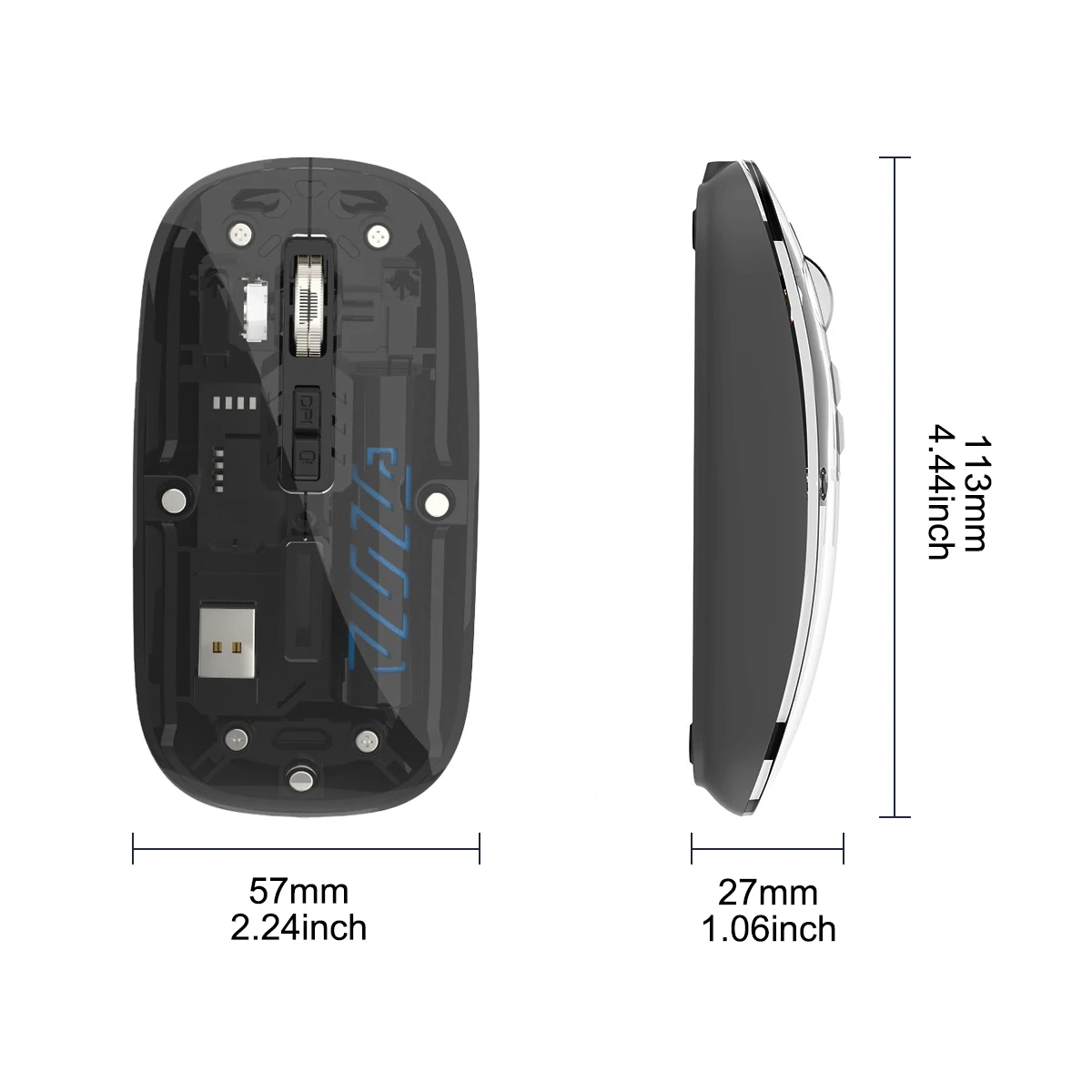 Transparent Wireless Mouse Dual Mode 2.4G Bluetooth Recharge Silence ...