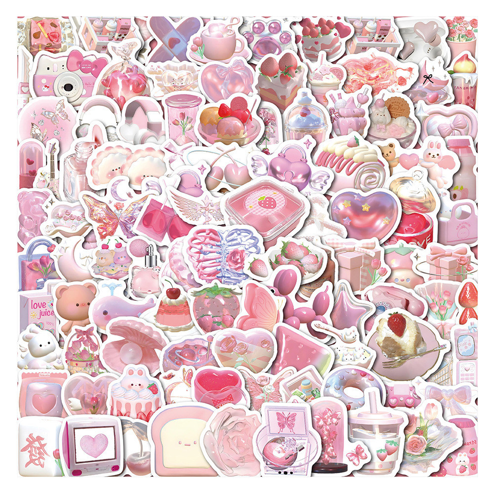 100PCS Cute Pink 3D Graffiti Stickers for Laptop, Phone Case, Helmet ...