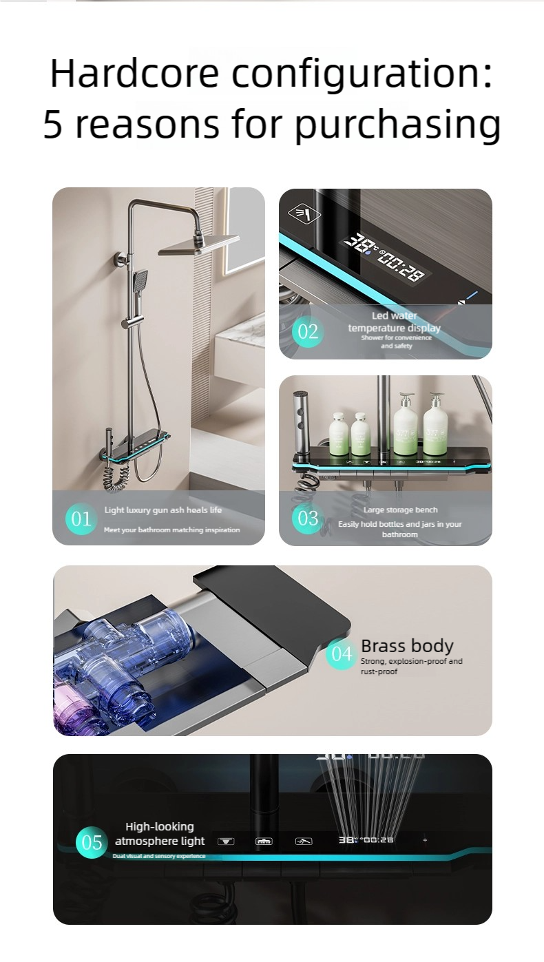 【SG】Shower Set Rain Shower Piano Button LED Digital Display Ambient ...