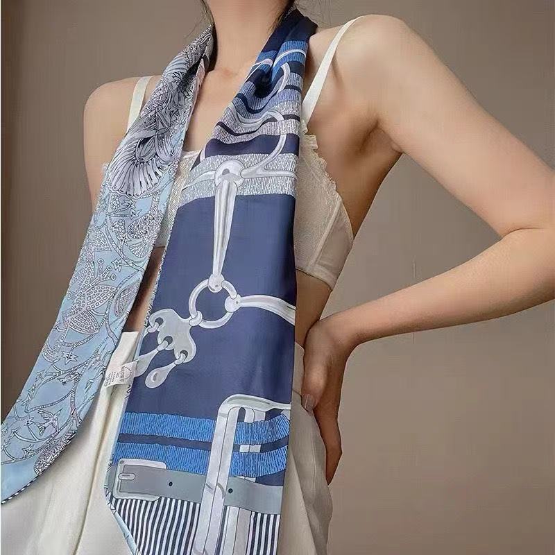 Narrow Long Scarf Decorative Triangular Silk Scarf For Women Versatile ...