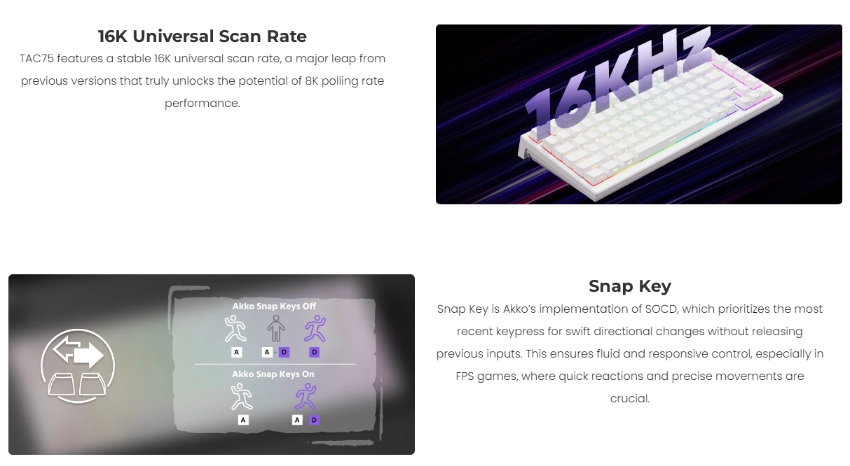 Akko TAC75 HE White Wired Magnetic Switches Keyboard With SOCD, Rapid Trigger, ARGB, South ...