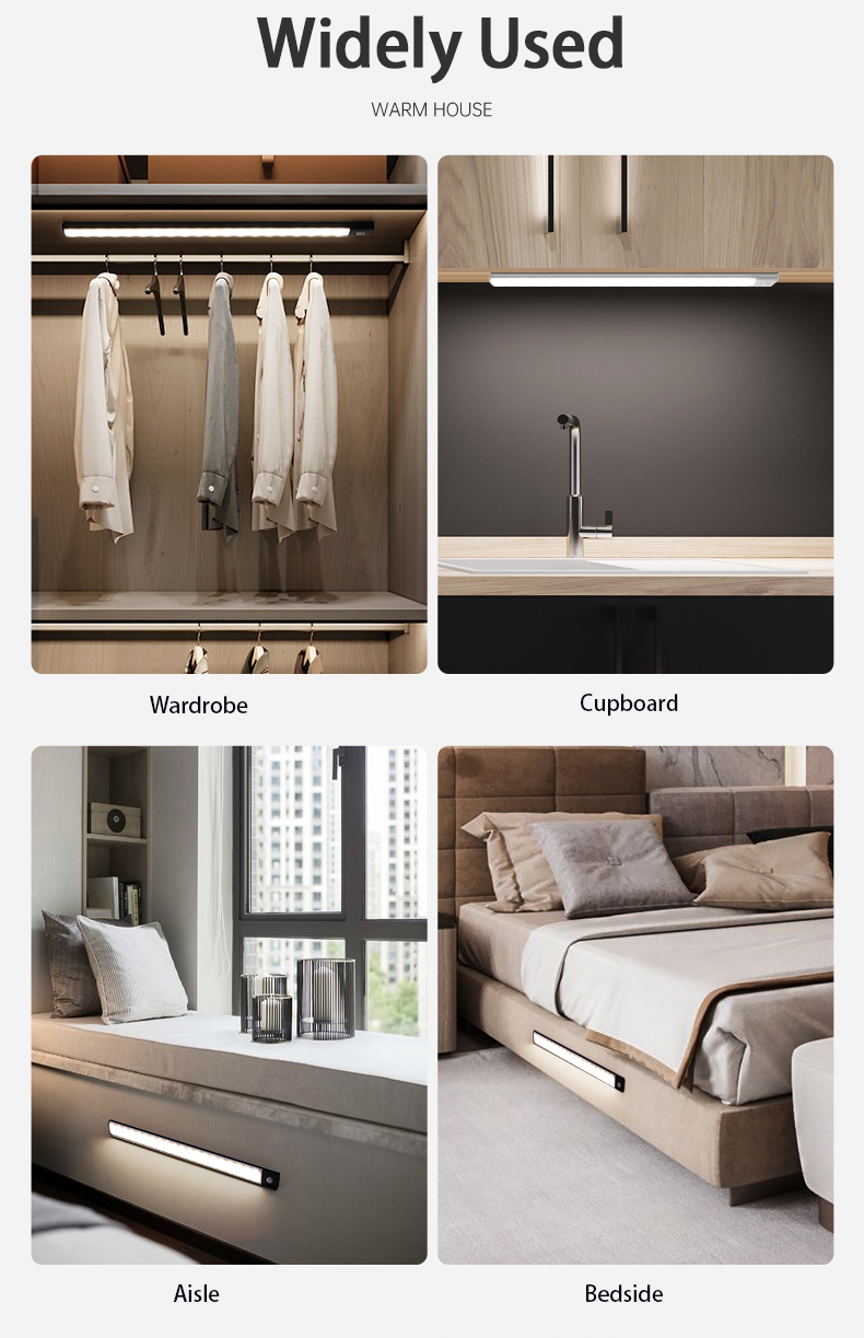 3 Colors LED Cabinet Light USB Type-C Rechargeable Motion Sensor Led ...