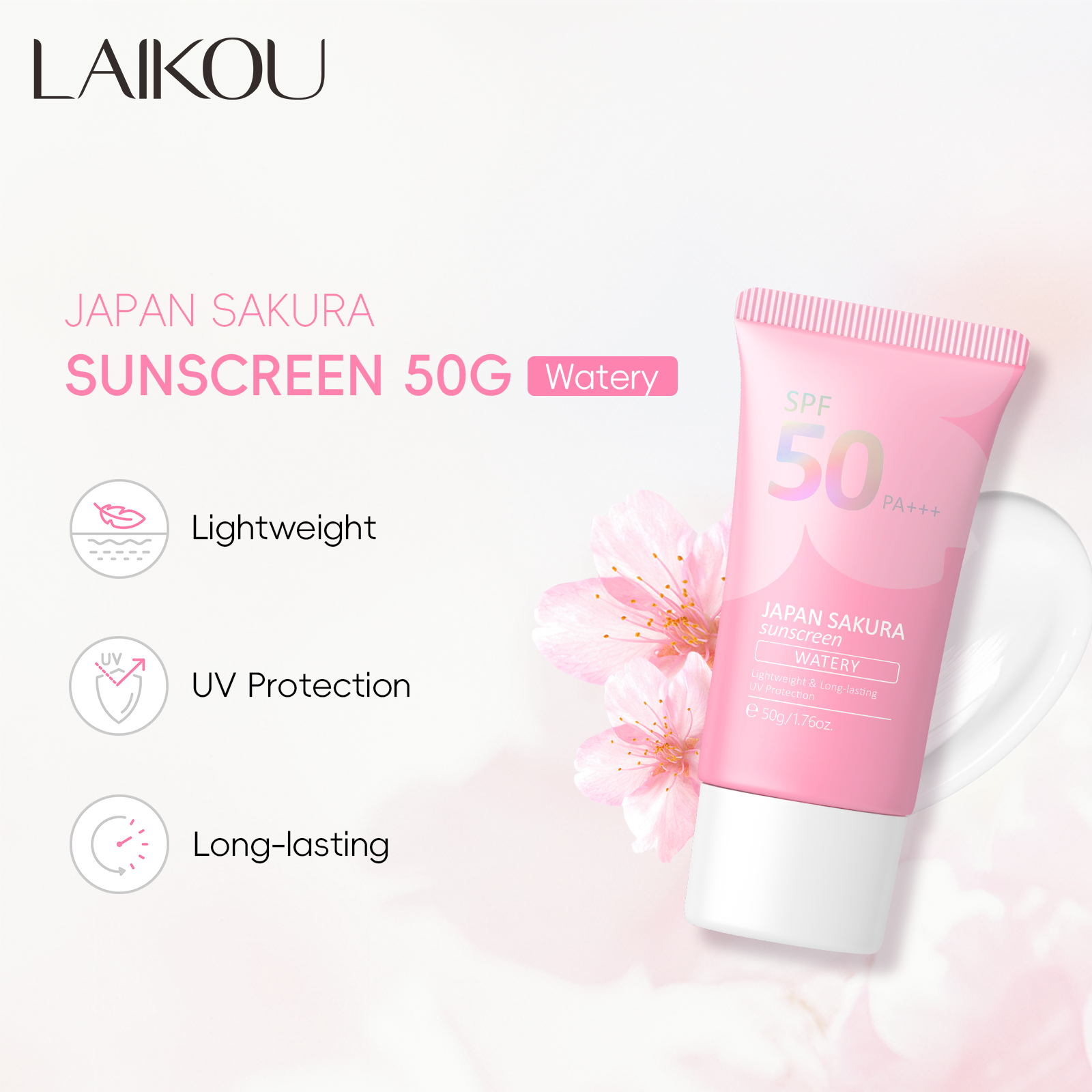 LAIKOU Japan Sakura Sunscreen - WATERY & WHITENING VERSION -SPF50 PA ...