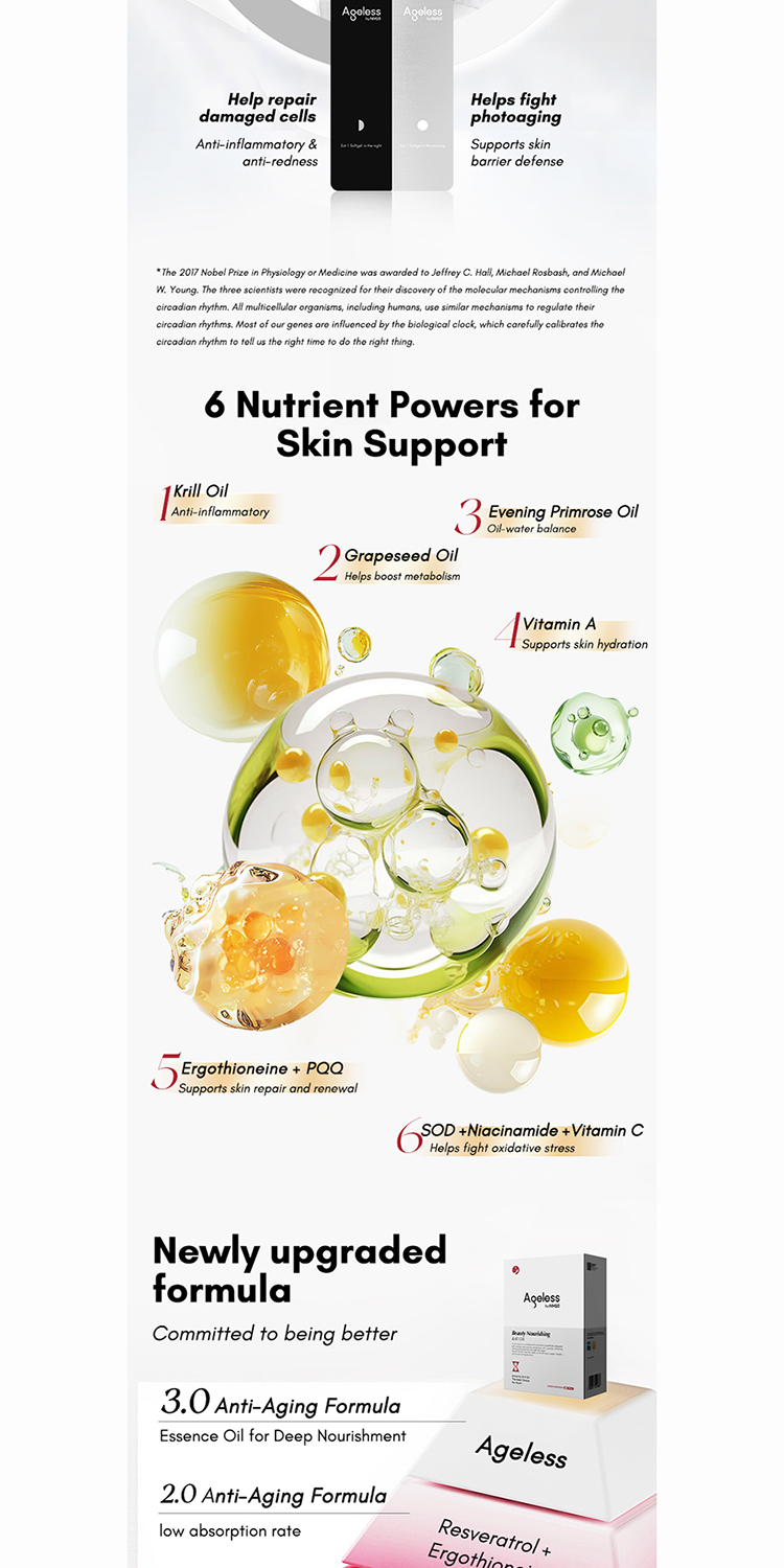 NYO3® Ageless Anti-Aging Whitening Antioxidants PQQ Herbal Extracts Krill Oil Collagen ...