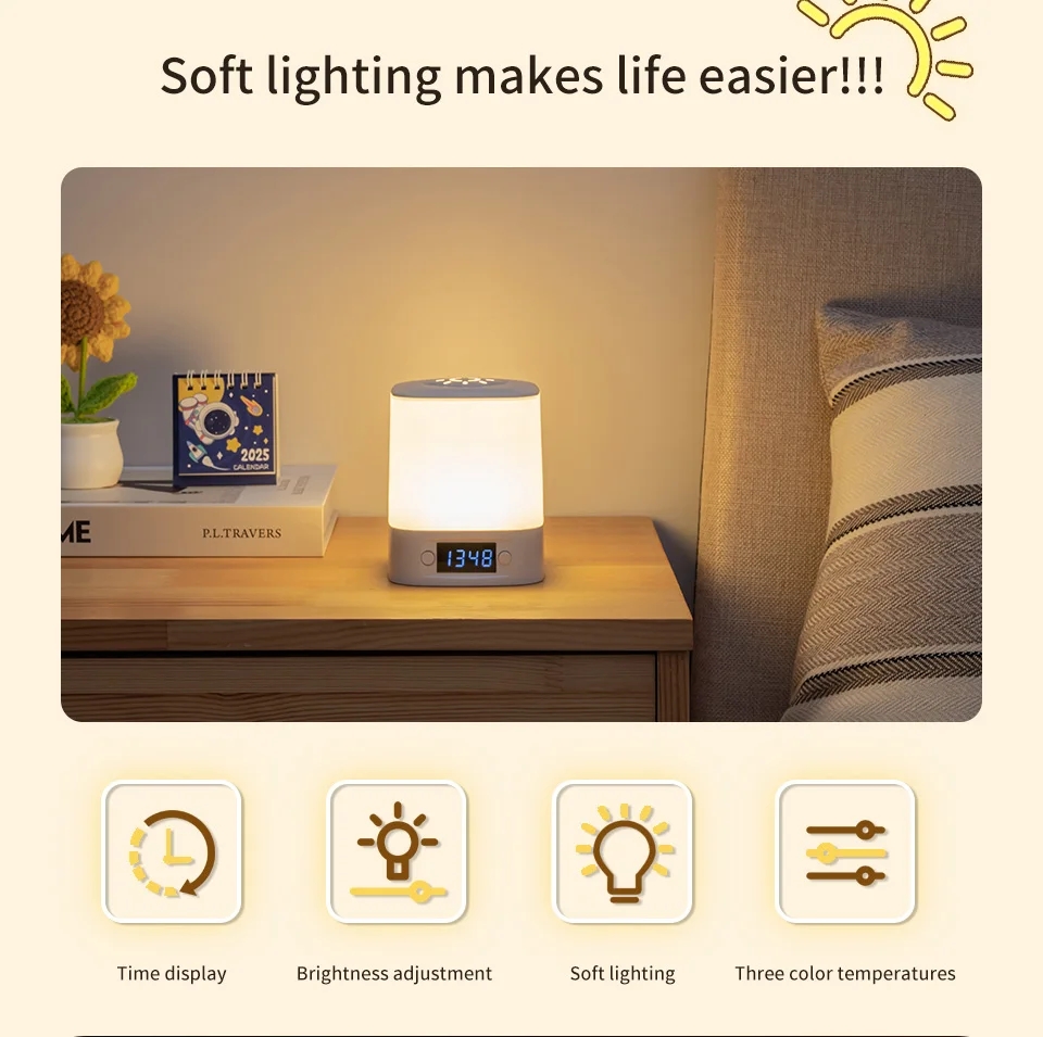 Portable Led Night Light with Clock Time Display Rechargeable Remote ...