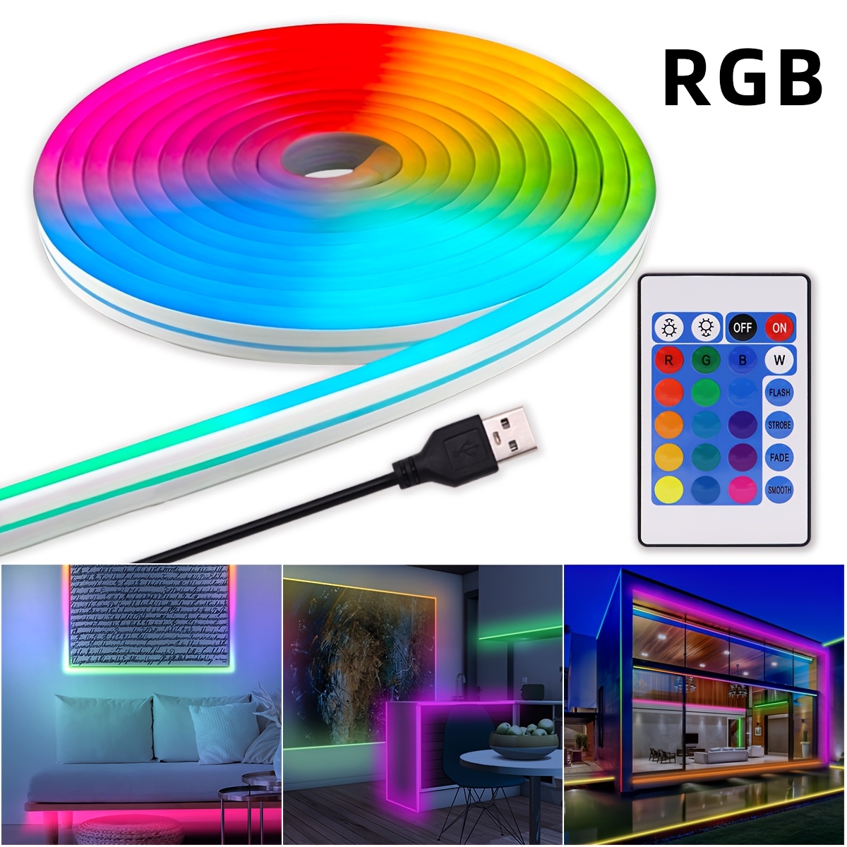 1-5m RGB LED Neon Strip USB Waterproof Flexible Lights Bluetooth App ...