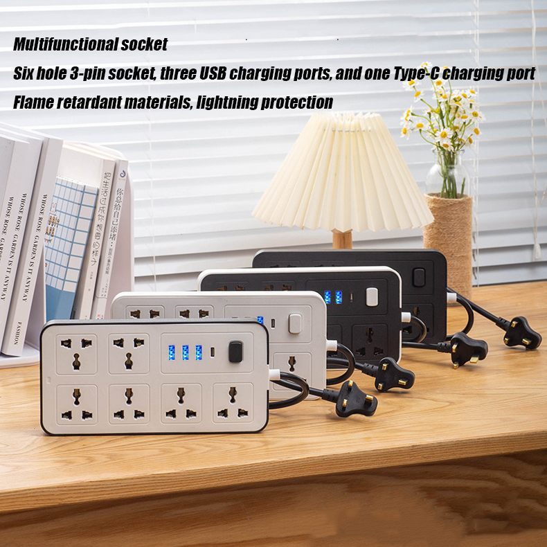 【SG Stock】Extension Socket with USB+Type-c 6 Way extension plug 2m ...