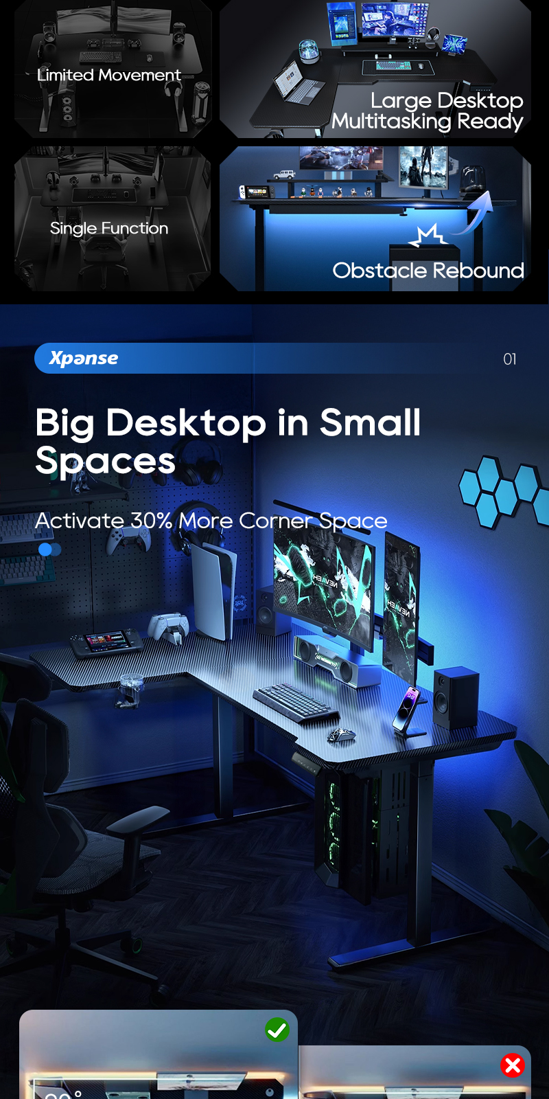 YISONG Electric L-Shape Gomputer Study Office Gaming Height Adjustable ...
