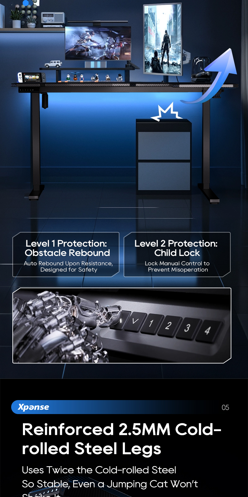 YISONG L-Shape Gomputer Study Office Gaming Adjustable Table Smart ...