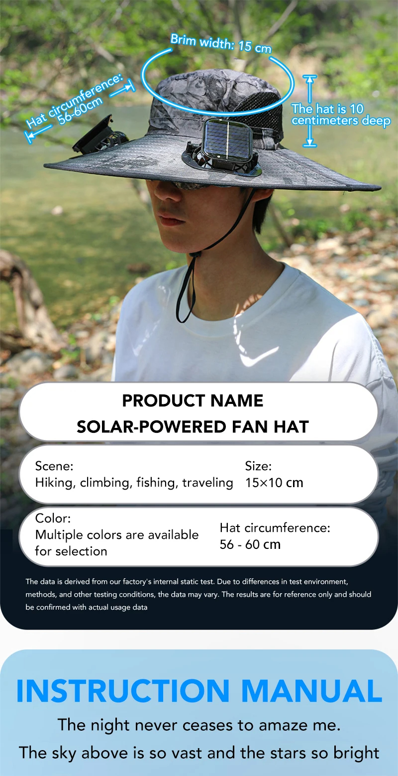 Wide Brim Solar Dual Fan Hat Outdoor Camping Fishing Hat Anti-UV Fan ...