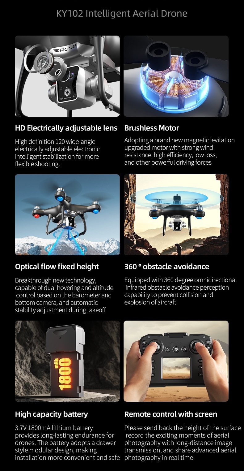 New KY102 Drone With Screen 8K Dual Camera Brushless Optical Flow ...