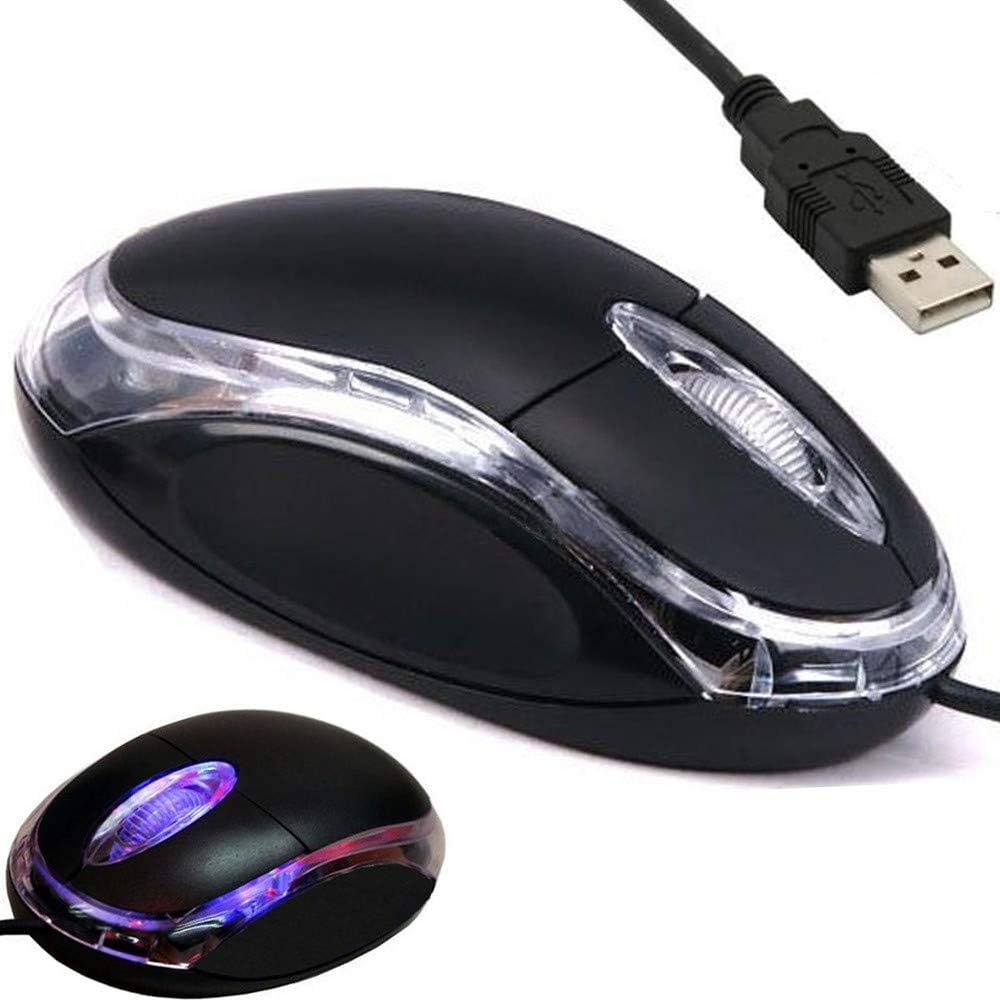 USB 2.0 Wired Mouse for Laptop Notebook PC1000dpi Red Light Brief Black ...