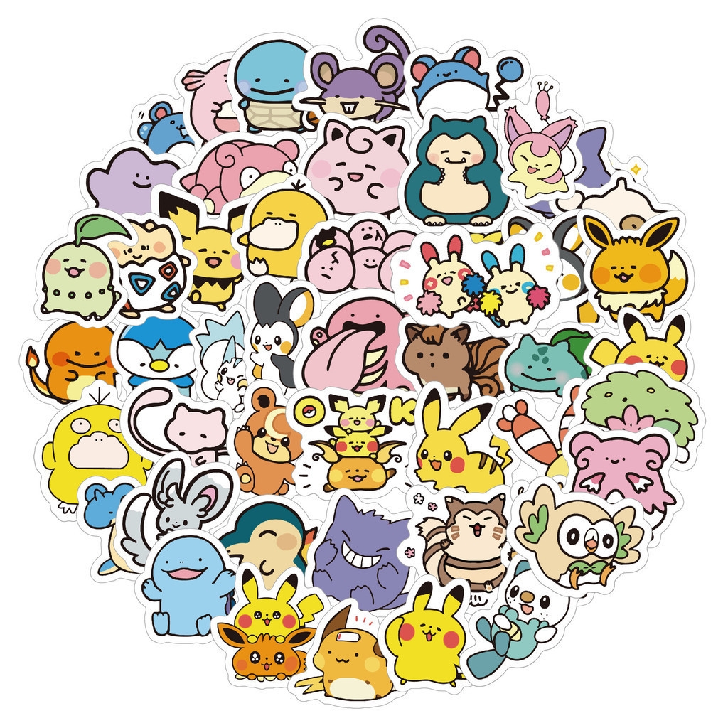 100/50PCS Kawaii Pokemon Stickers - Waterproof Vinyl Decals for Helmet ...