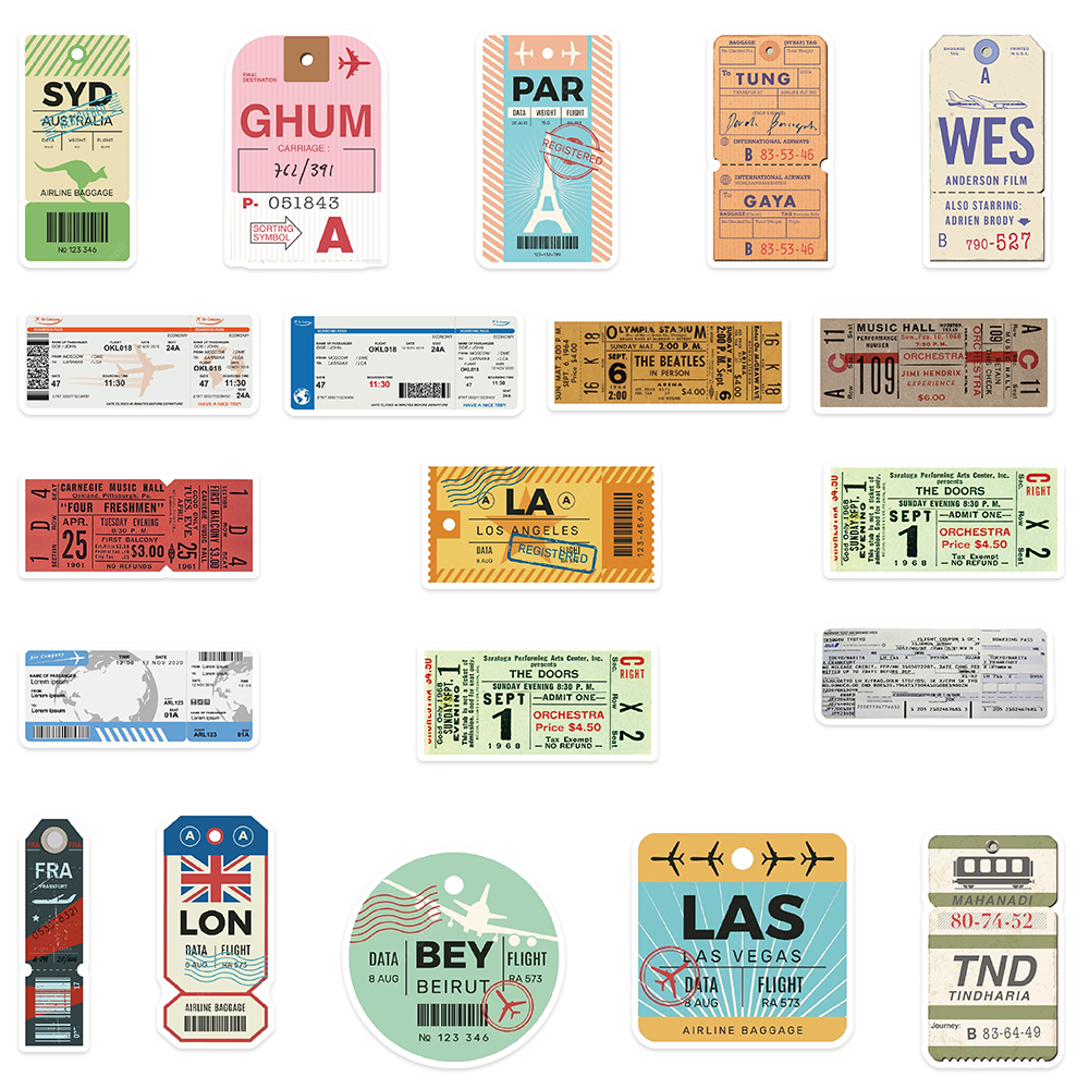 40PCS Vintage Boarding Pass Stickers - Waterproof Vinyl Decals for ...
