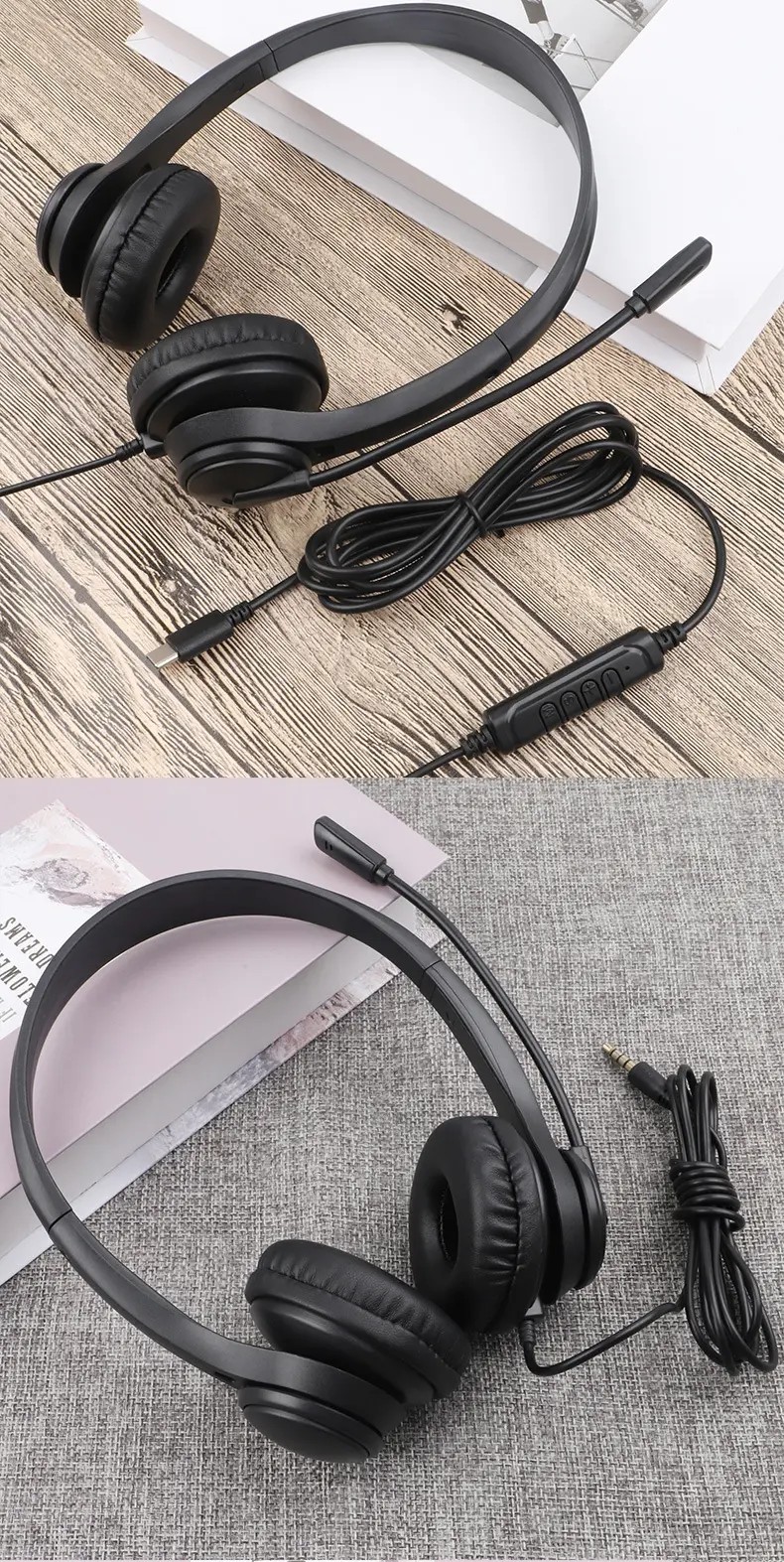 SPRISE Stereo Headset Rotating Mic Earphone 3.5mm/USB Jack Multi-device ...