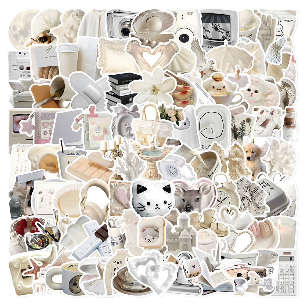 104PCS Beige Aesthetic Stickers - Waterproof Vinyl Decals for Helmet ...