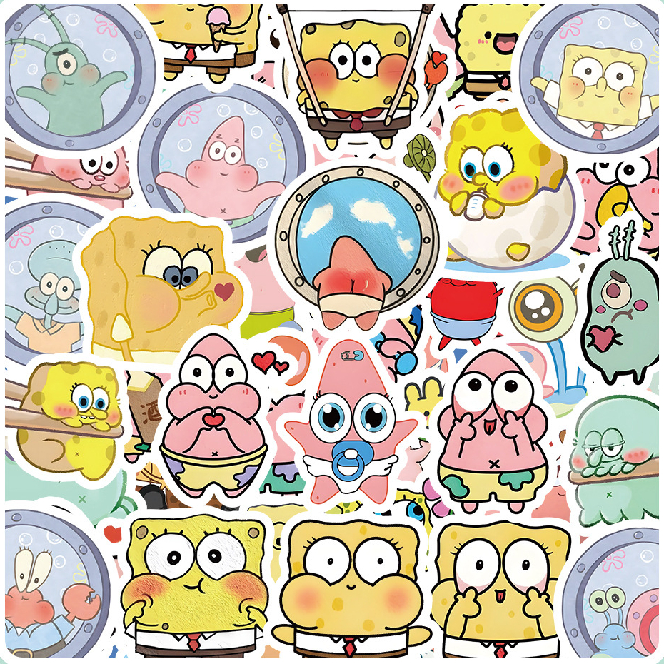 62PCS Cartoon Cute Q-Version SpongeBob SquarePants Patrick Stickers For ...