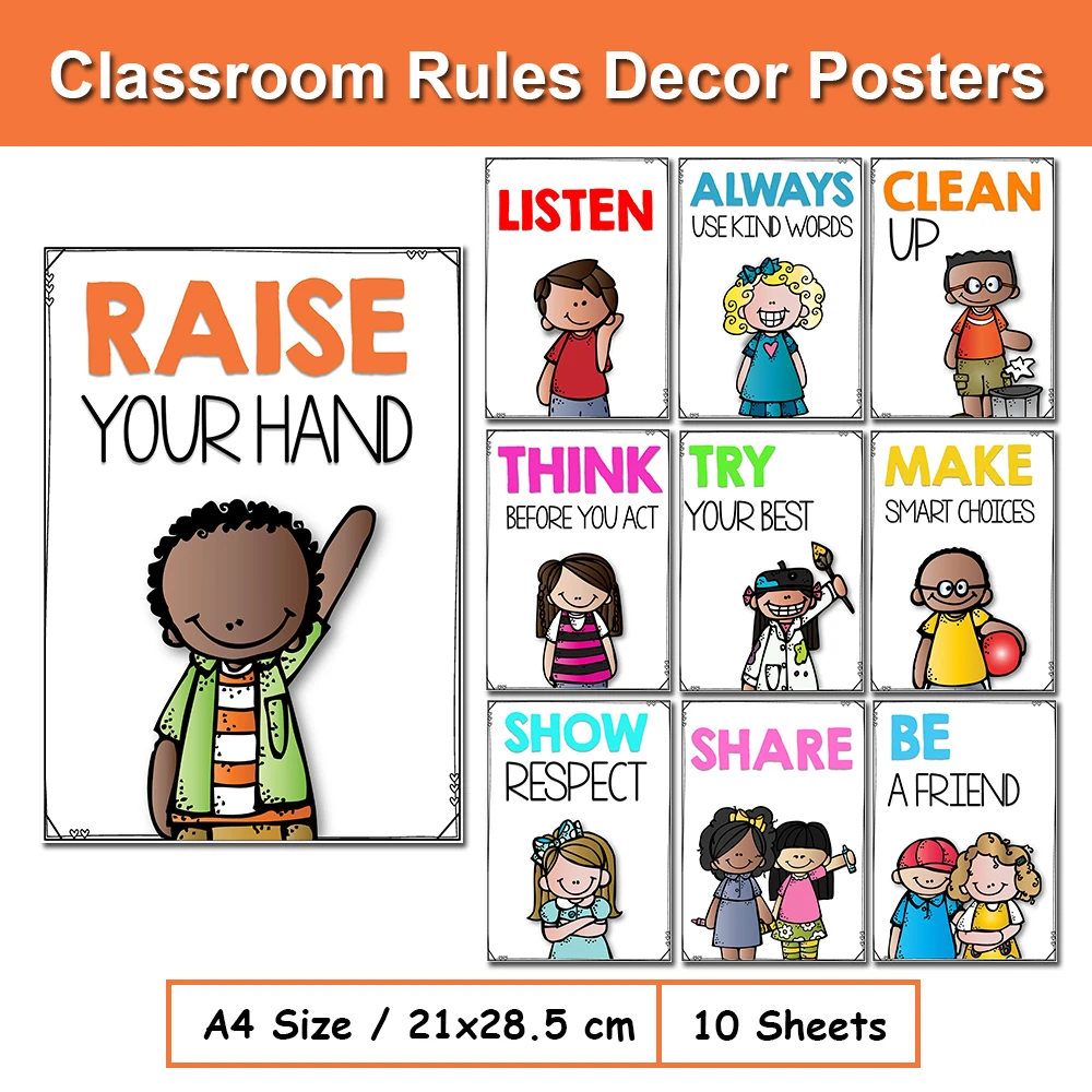 10Pcs Classroom Rules A4 Educational Posters Classroom Decoration ...