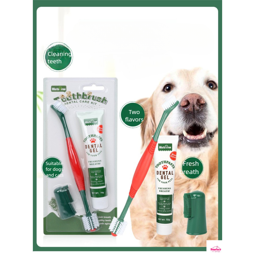 Pet Toothbrush Toothpaste Set Dog Cat Finger Toothbrush Set Two Flavour ...