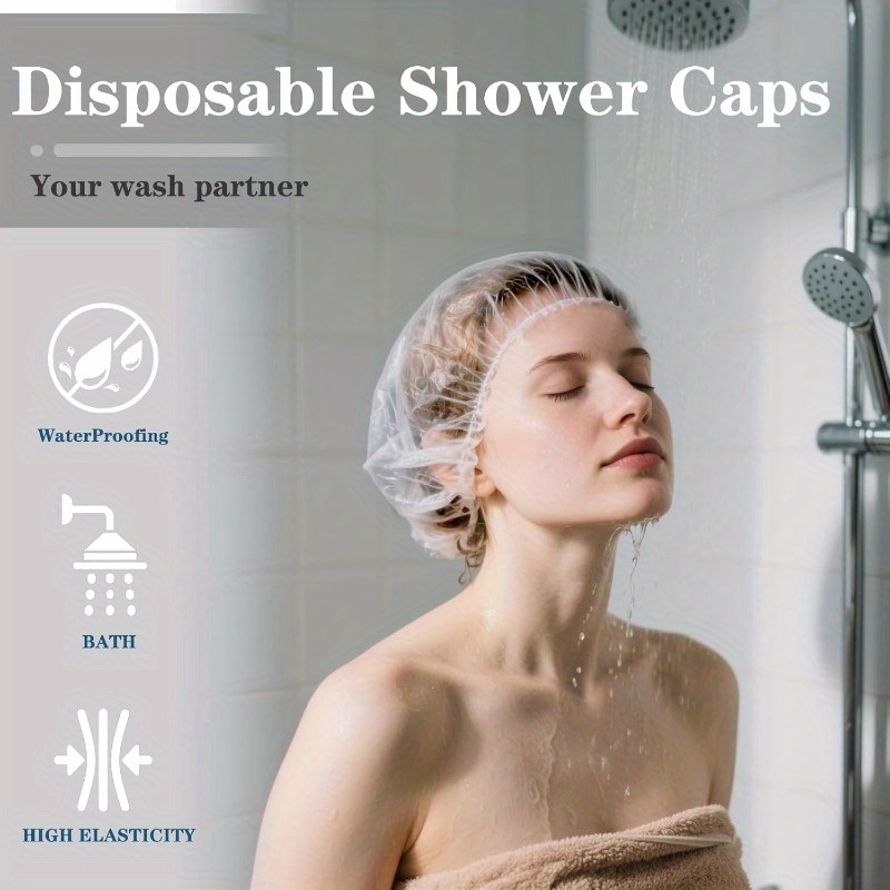 100-Pack Transparent Luxury Plastic Shower Caps: Disposable Hair and ...