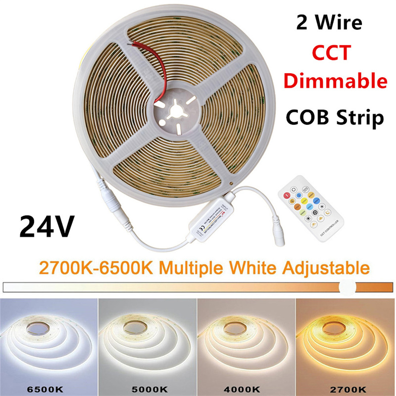 24V Tunable White CCT COB LED Strip Lights, 2m to 15m Length Dimmable ...