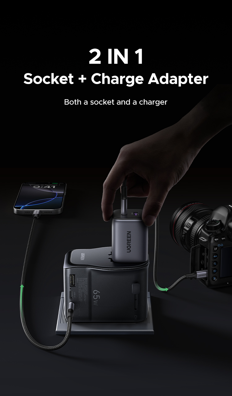 UGREEN Nexode 65W Universal Travel Adapter Switchable Plugs UK/US/DE/CN ...