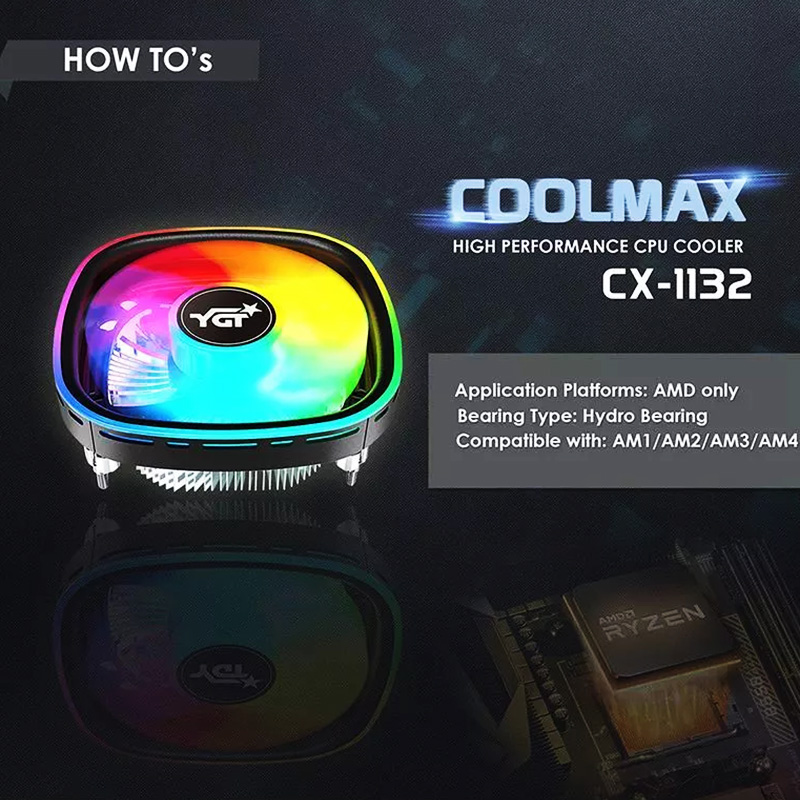 YGT COOLMAX 120mm CPU Cooler 3-PIN 1900Rpm 900W 12V Aura Sync RGB ...