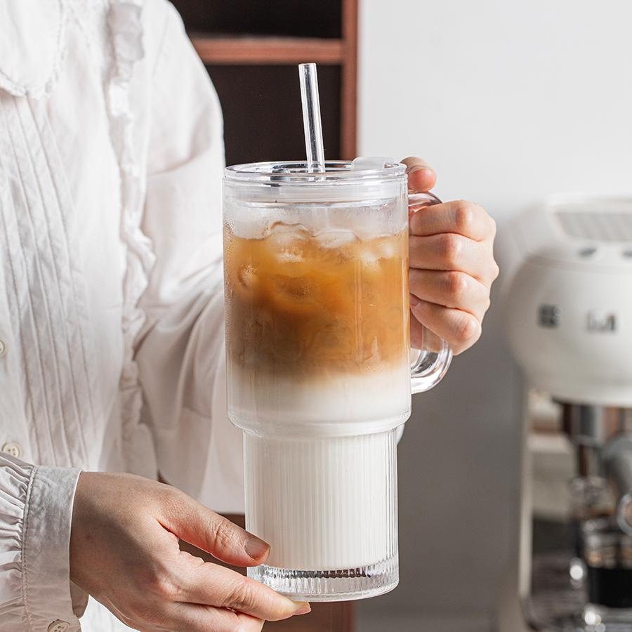 1/2PCS, Glass Tumbler with Handle & Lid – Large Iced Coffee Cups with ...