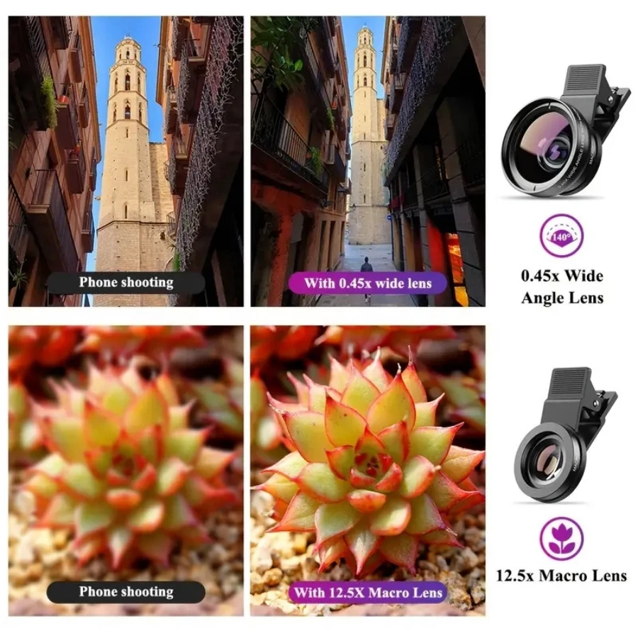 2-in-1 Portable Phone Camera Lens Set: Ultra Wide Angle +125x Macro ...