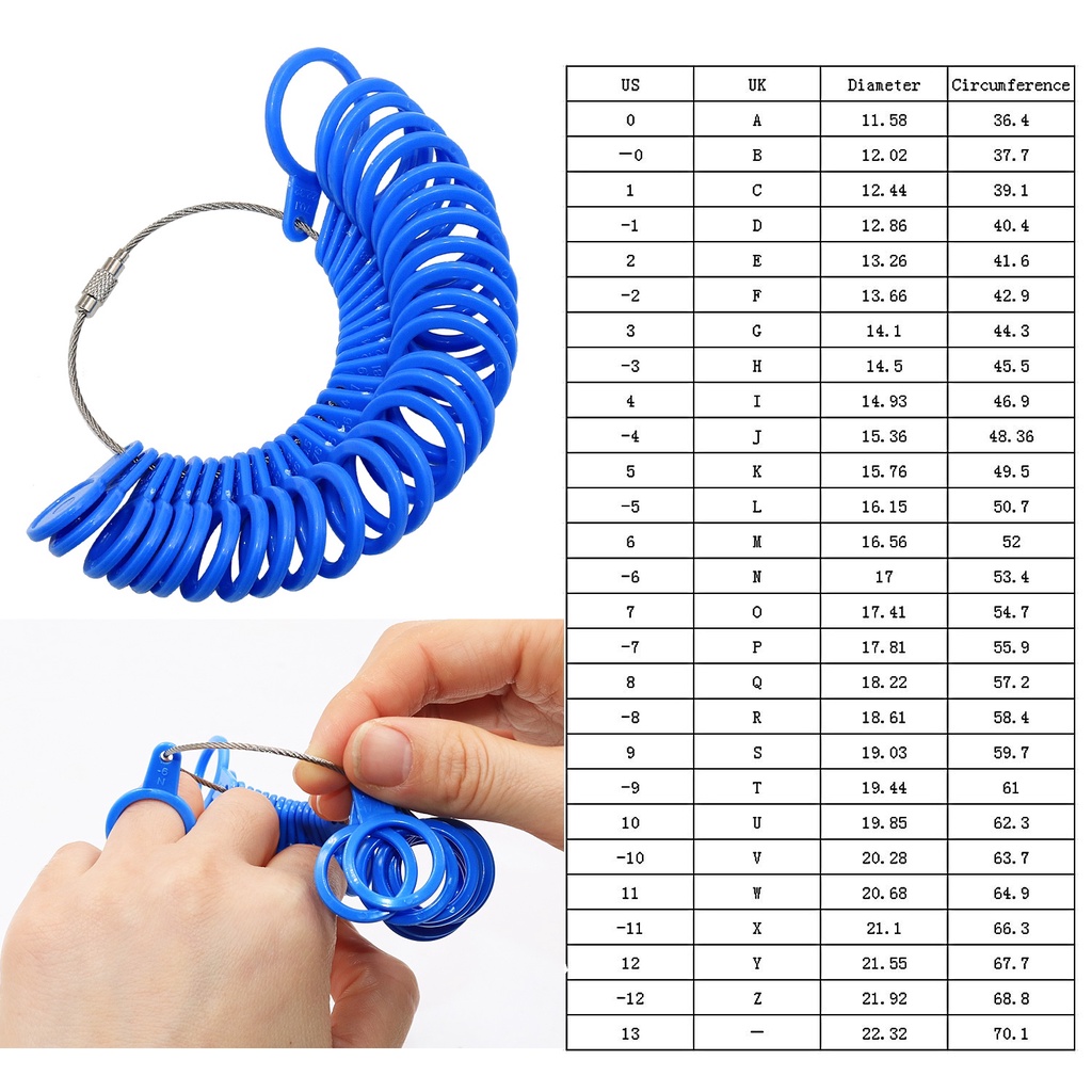 US UK Blue Plastic Ring Sizer Tool - 27-Piece Finger Size Gauge for ...