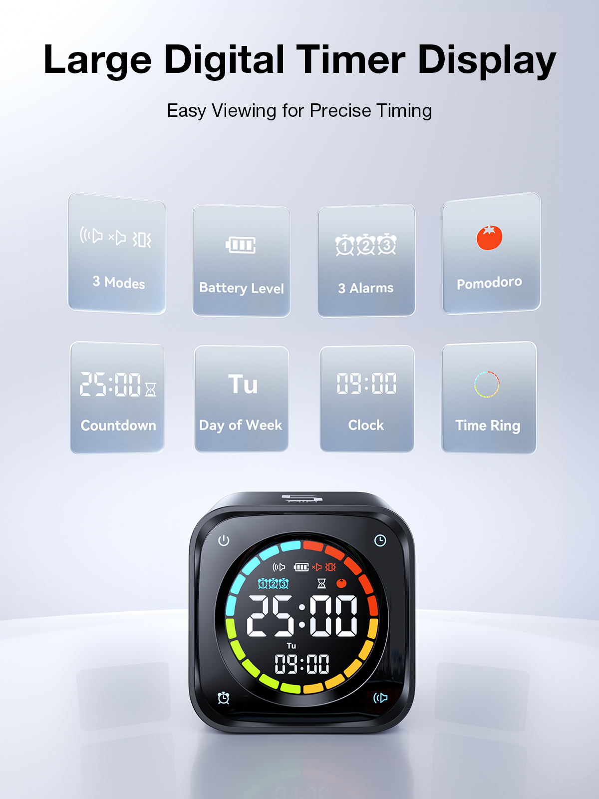 LLANO TK3 Smart Timer 4-in-1 Stopwatch Countdown Alarm Pomodoro | Rechargeable Silent Study ...