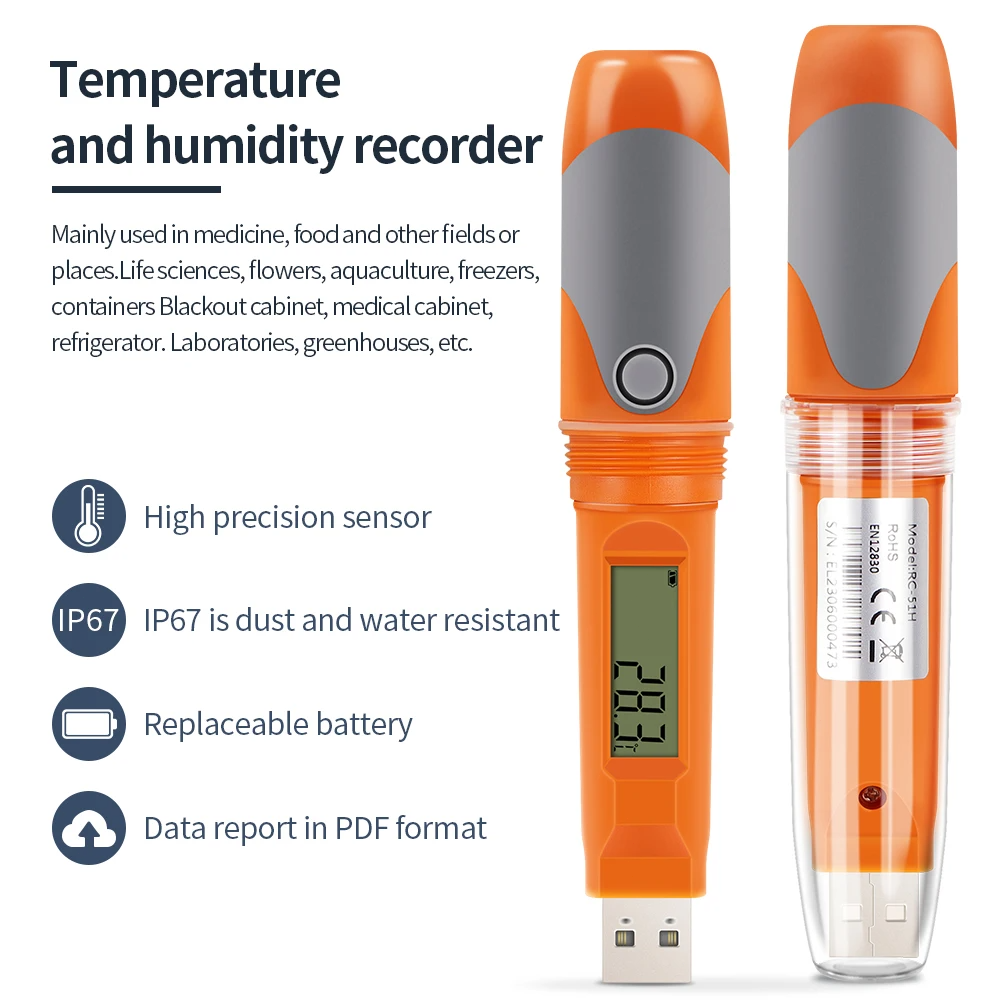 Elitech RC-51H USB Temperature and Humidity Data Logger - Waterproof with Replaceable Battery ...