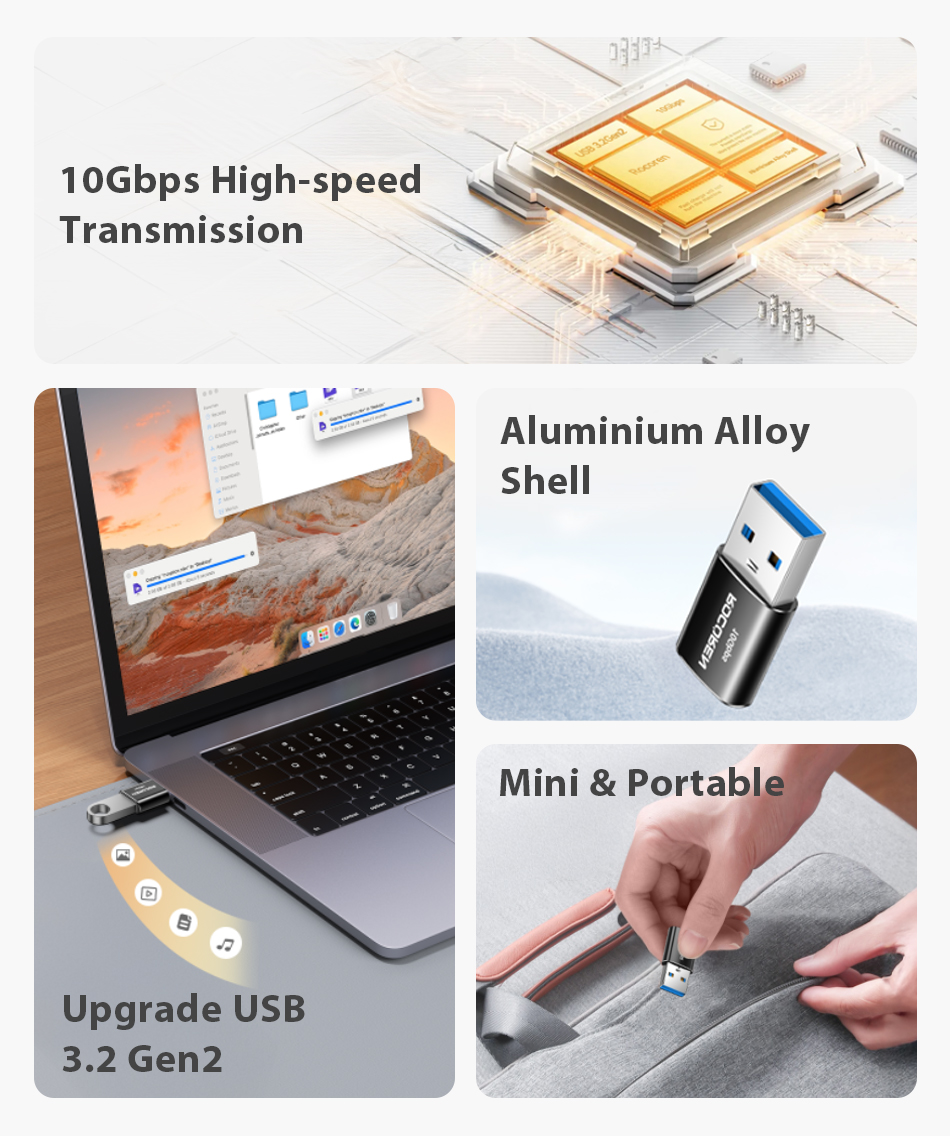 Rocoren USB 3.2 Gen 2 OTG Adapter Type-C to USB-A USBC Type C Female ...